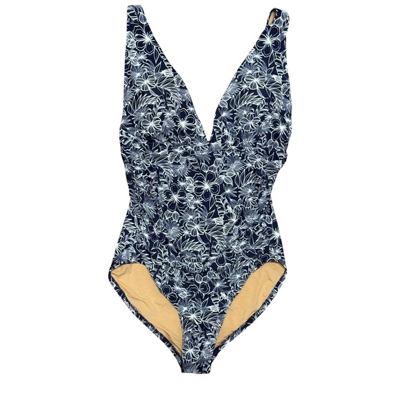 J. Crew | Swim | J Crew Swimsuit Women Sz L One Piece Ruched Blue ...